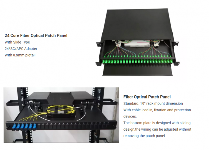 24 Cores Fiber Optic Patch Panel , Cold Rolled Steel SPCC LC Patch Panel